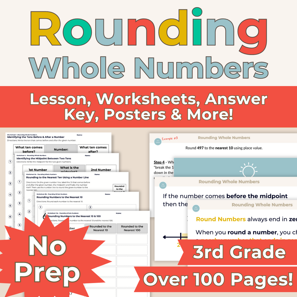 Rounding Whole Numbers - 3rd Grade Lesson Bundle with Worksheets, Slid ...